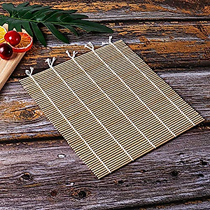FUNGYAND Bamboo Sushi Rolling Mat with 2 Pairs of Chopsticks Natural Bamboo 9.5"x9.5" 2 PCS Sushi Making Kit