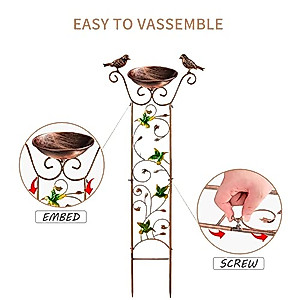 AWENDIETOU Bird Bath with Garden Trellis for Climbing Plants Outdoor 2 in 1 Bird Baths Bowl,Bird Bath for Outdoors Birdfeeder with Metal Antique Iron Easy to Install Detachable B