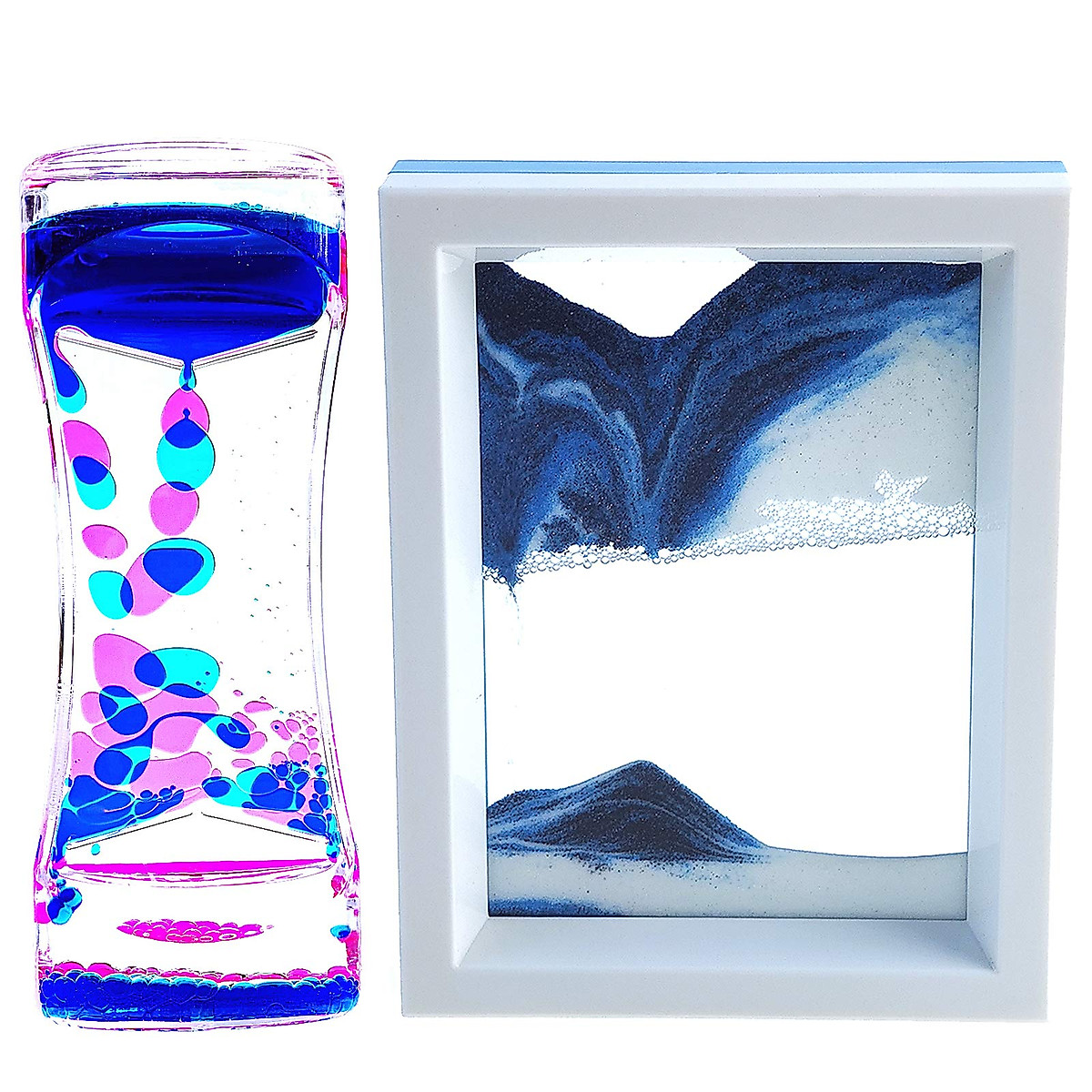 FKYTION Liquid Motion Bubbler Timer and Moving Sand Art Picture 2 Pack Colorful Hourglass Liquid Bubbler Art Toys Activity Calm Relaxing Desk Toys Voted Best Gift!