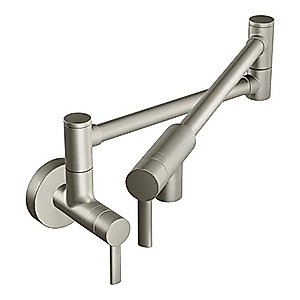 Moen Modern Spot Resist Stainless Wall Mount Swing Arm Folding Pot Filler, Double Jointed Kitchen Faucet, S665SRS