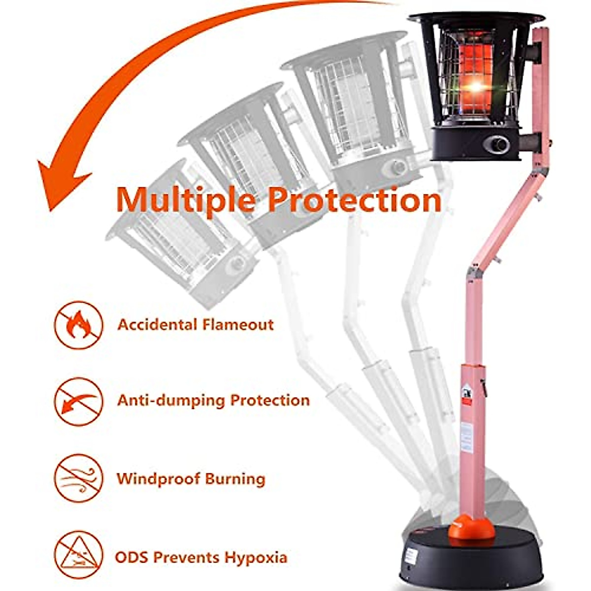 YAOJIA Outdoor Heaters Outdoor/Indoor Patio Heater, Commercial Propane Gas Heater, Freestanding Infrared Heater with Height Adjustable, Garden Heating Lamp