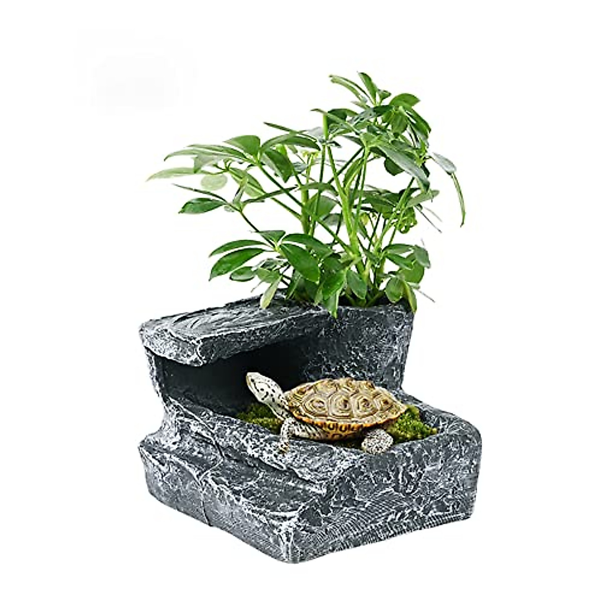 Flushbay Turtle Basking Platform Tortoise Resting Rock Climbing Rock Resin Aquarium Landscape Rock Decoration Reptile Habitat Ornament for Turtle, Newt, Frog, Lizard, Bearded Dragons