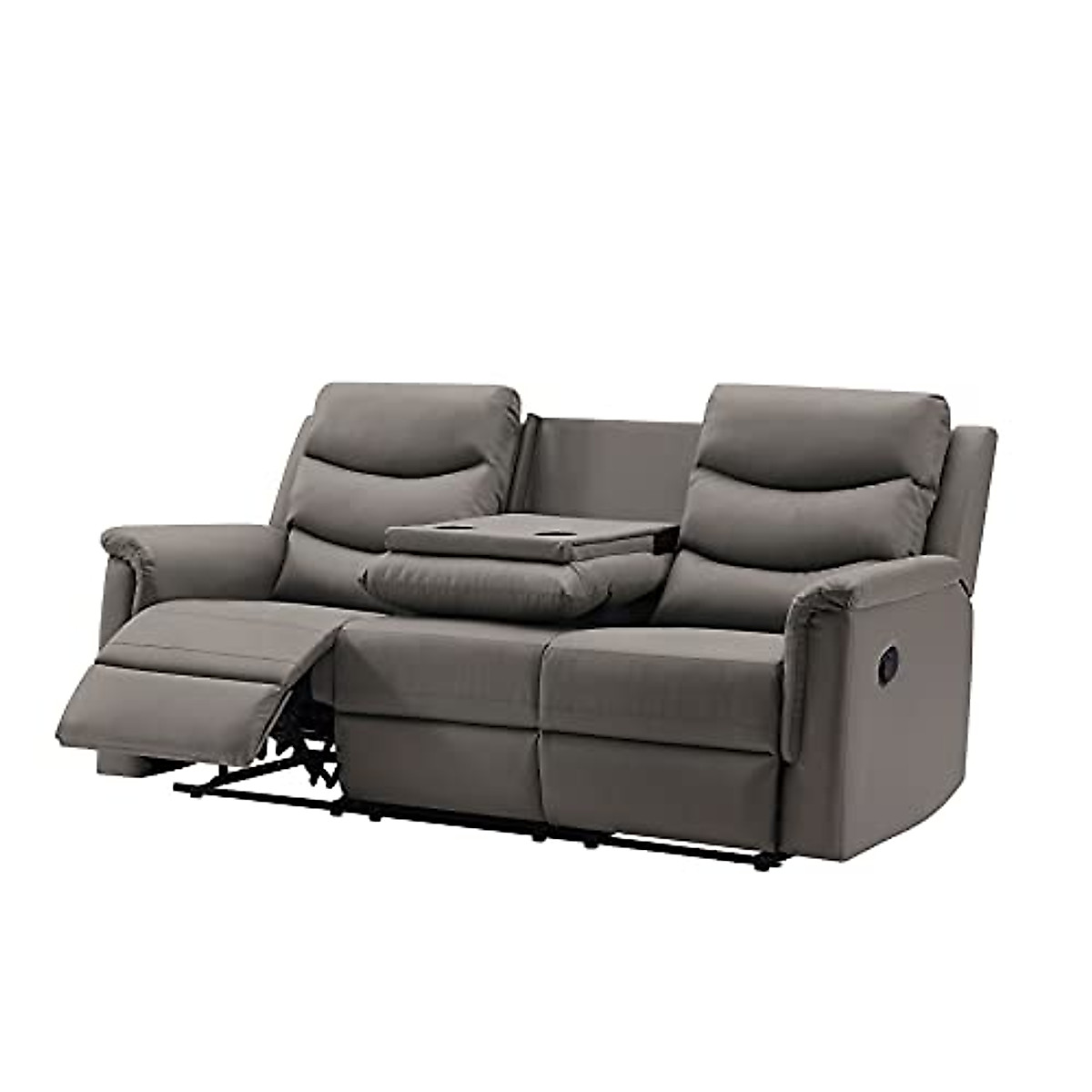 Verfur Double Recliner RV Sofa with Console |Faux Leather Motion 2 Cup Holders, 3-Seater Loveseat Couches with Flipped Middle Backrest, Home Theater Seating Living Room Furniture Sets, Grey 77.5"
