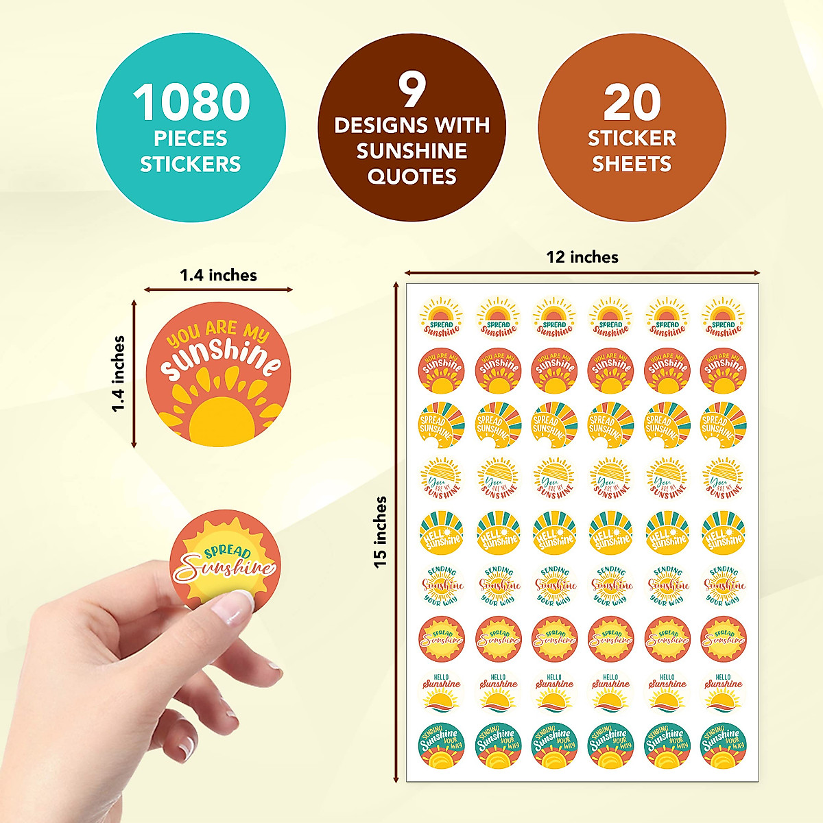 1,080 Sunshine Stickers Bulk - 20 Sheets Sun Stickers for Kids, You are My Sunshine Stickers, You are My Sunshine Sticker, Sending Sunshine Stickers, Positive Stickers for Kids, Happy Stickers