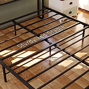 LIKIMIO Queen Bed Frame with Storage Headboard, Platform Bed Frame Queen Size with Strong Supports, More Sturdy, Noise-Free, No Box Spring Needed, Rustic Maple