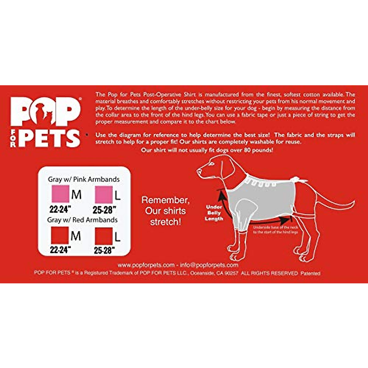 Short Sleeve Shirt for Dogs New! from POP FOR PETS (Large Red) - Better Than The Cone! POPforPETS Cotton Shirt for Larger Dogs. The Most Comfortable Alternative for Recovery!
