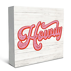 SRADMO Hot Pink Howdy Preppy Wood Box Sign Desk Decor，Retro Western Cowgirl Wooden Block Box Sign Decoration For Western Home Office Shelf Table Decor
