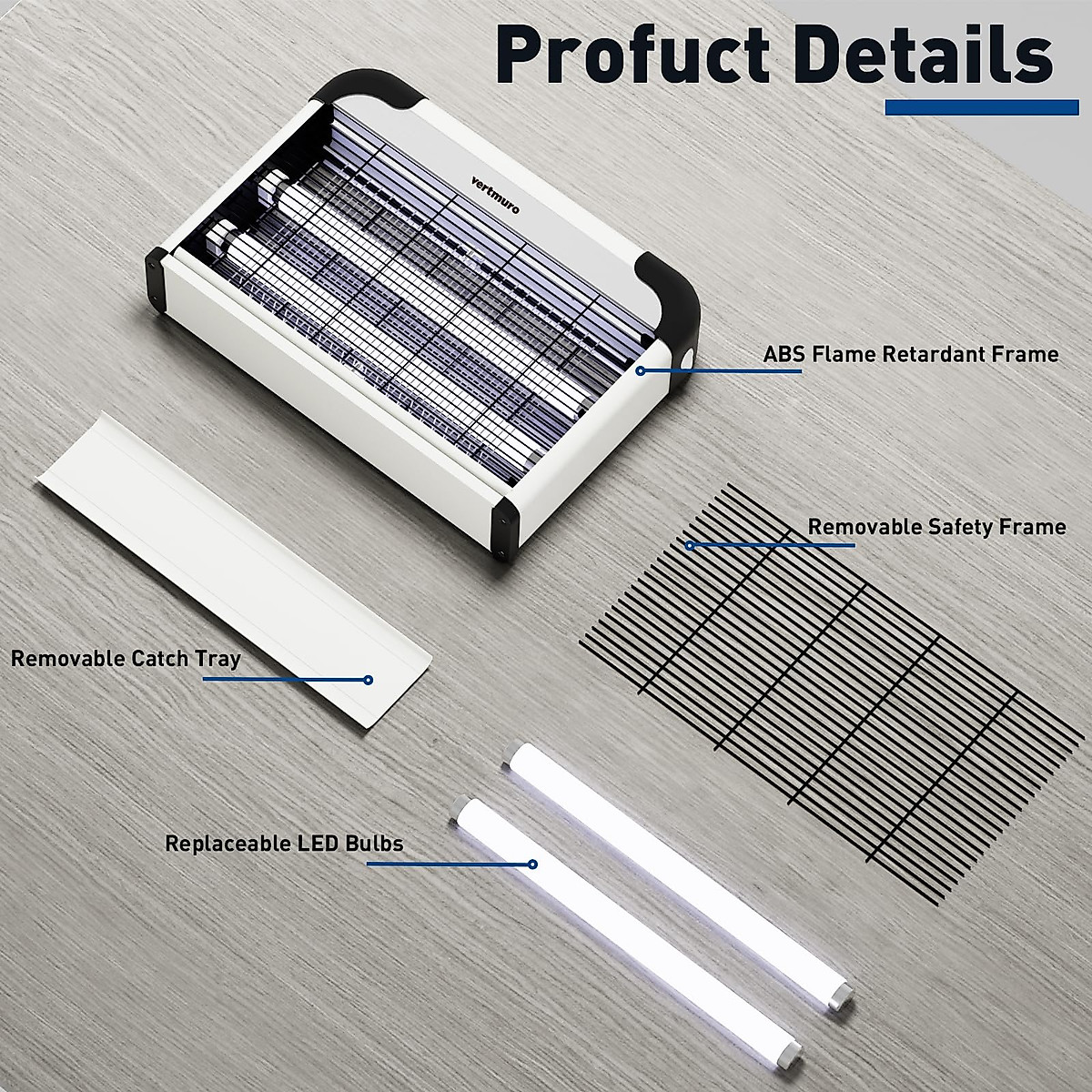 vertmuro 20W Electric Bug Zapper, Indoor Fly Insect Killer with 3000V Grid, UV Light, Mosquito Gnat Zapper w 2 Replacement Bulbs for Home, Kitchen, Restaurant, Garage