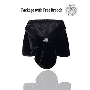 EVILD Bridal Faux Fur Shawls Wraps Wedding Fur Stole Scarf Sleeveless Fur Shrug Luxury Fur Coat for Brides and Bridesmaids(Black)