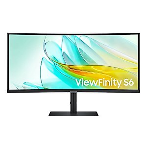 SAMSUNG 34” ViewFinity S65UA Series Ultrawide QHD Curved Monitor, HDR10, 100Hz, 350 nit, USB- C, Adjustable Stand, Intelligent Eye Care, LS34C650UANXGO, Black