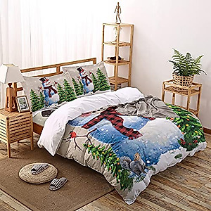 TocaHome Duvet Cover Full Size, 4 Pieces Comforter Cover Set, Christmas Tree and Snowman Vintage Brown Background Soft Bedding Sets - 1 Full Duvet Cover, 1 Bed Sheet and 2 Pillowcases