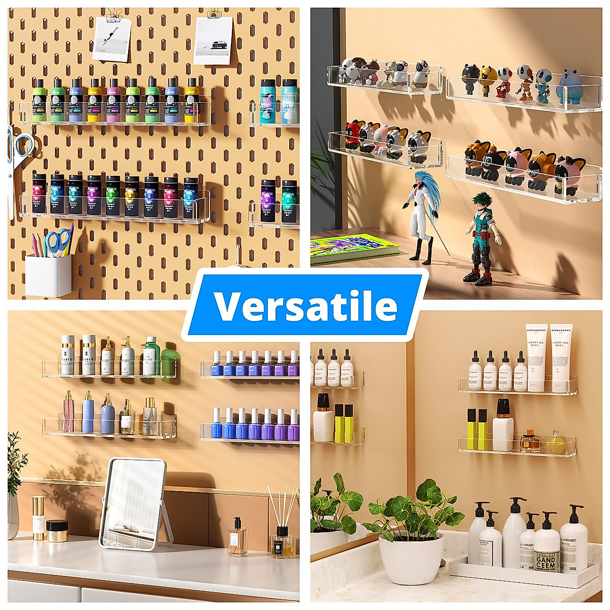 NIUBEE Wall Mounted Spice Rack Organizer,Clear Acrylic Spice Shelf Storage Holder,Hanging Seasoning Rack Organizer for Wall Kitchen 4 Pack