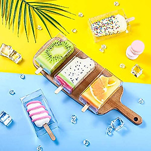Perthlin 20 Boxes 50 Sticks 3.7 x 2.2 x 1.5 Inches Cakesicle Boxes Clear PET Candy Treat Box Goody Box Wooden Craft Sticks Ice Cream Sticks for Kitchen DIY Baking Wedding Baby Shower Birthday Party