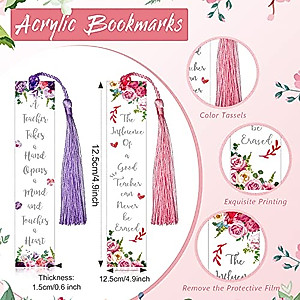 Meanplan 4 Pcs Teacher Christmas Appreciation Gifts for Women, 12 oz Teacher Tumbler, 2 Bookmark and Acrylic Heart Paperweights Thank You Graduation Keepsakes for Teacher's Day Gifts