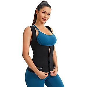 Junlan Sauna Suit for Women Waist Trainer Vest for Women Sweat Tank Top Shaper for Women with Zipper (Black, Large)