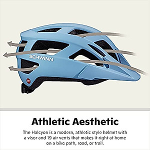 Schwinn Halcyon ERT Bike Helmet for Youth Boys Girls, Ages 8 to 14, Can Fit Head Circumference 54-58 cm, 19 Vents, Removeable Visor, Adjustable Fit, Medium Blue