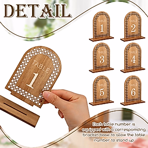 Soaoo 20 Pcs Wooden Table Numbers 1-20 Rattan Arch Wedding Table Numbers with Wooden Base Wooden Wedding Sign for Table Banquet Restaurant Wedding Party Decor