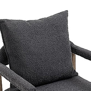 Luoyisimall Adjustable Swivel Desk Chair，Boucle Upholstered Seat Home Office Computer Chair with Wheels and Back Pillow,Solid Wood Task Execution Armchair for Office Study Makeup (Black)