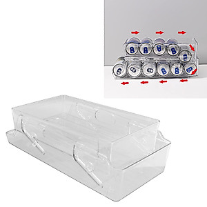 Beverage Can Organizer Bins for Refrigerator, Double Layers Soda Can Storage Organizer, Can Dispenser Beverage Holder, Plastic Food Pantry Storage Rack for Kitchen, Automatic Replenishment