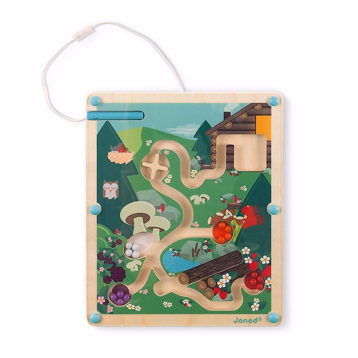 Janod - Wooden Forest Magnetic Ball Labyrinth - Develops Fine Motor Skills and Concentration - Dimensions: 8,3 inch X 9.8 inch - Fsc-Certified - Suitable for Ages 2 and Up, J05311