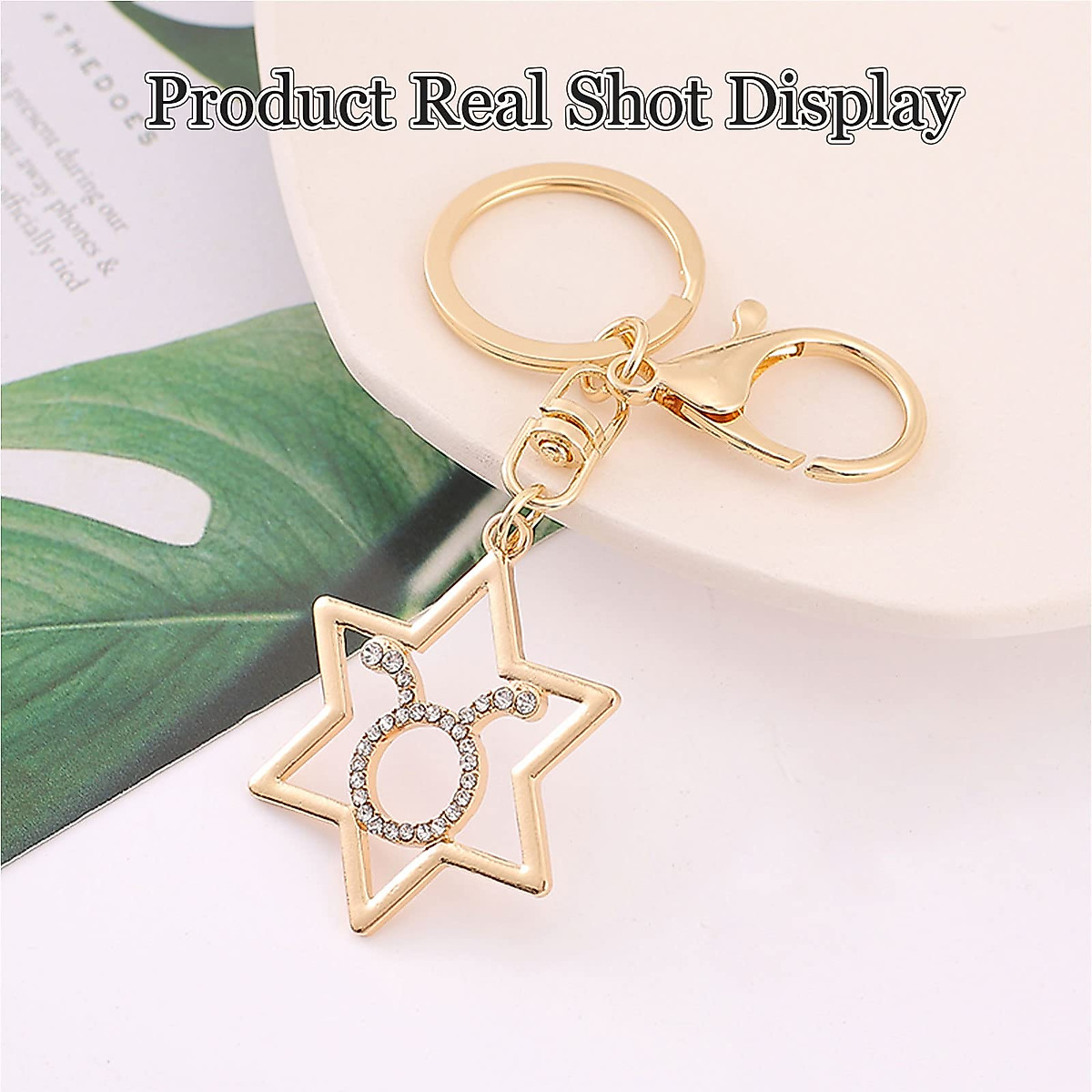 Mwuyrlw Letter Keychain,Number Keychain,Constellation Keychain for Women,Crystal Rhinestone Key Rings for Handbag Purse (Taurus Keychain)