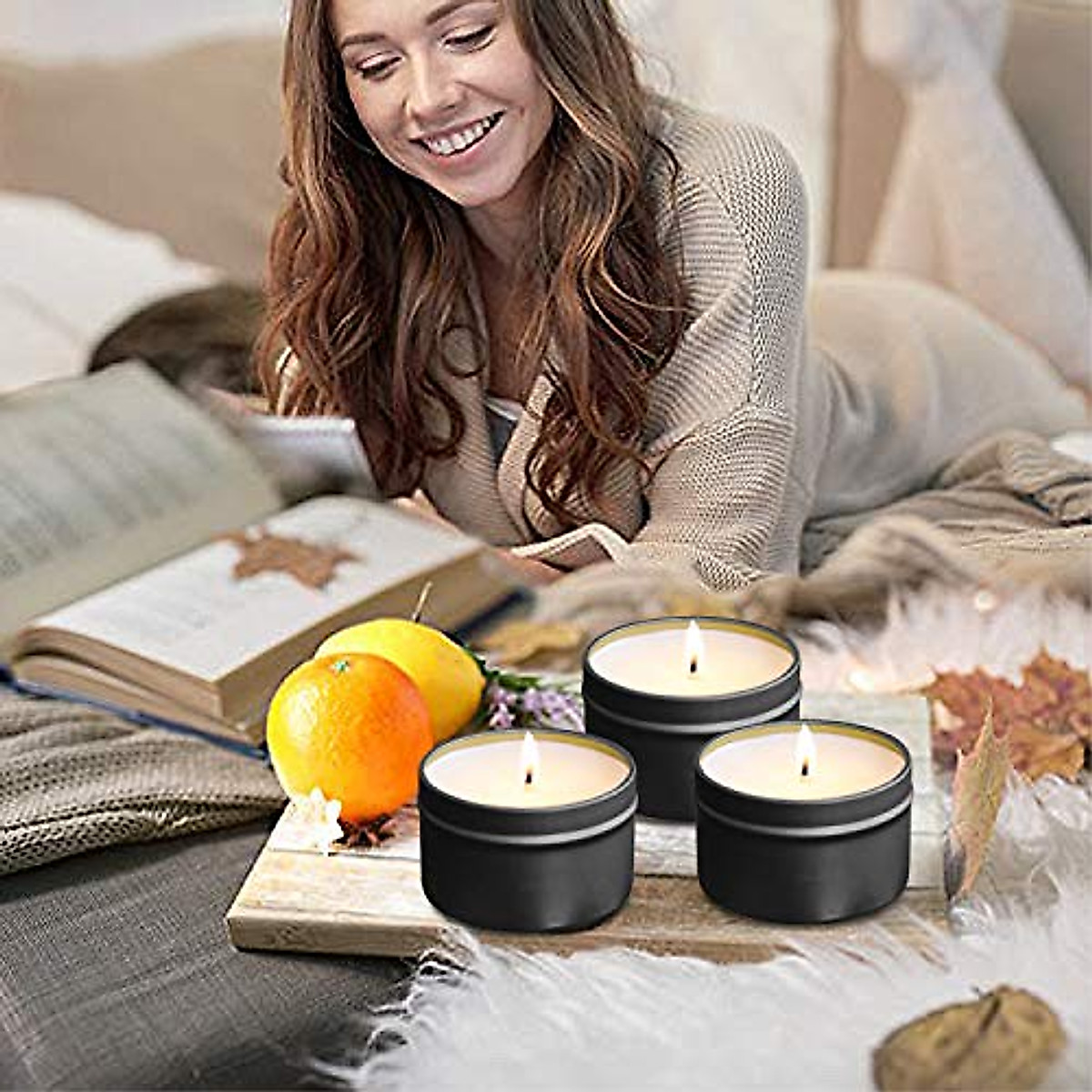 Empty Metal Tins Candle Tins,12 Pieces Metal Tins Candle Jars Candle Containers Candle Tins Empty Candle Jars for Candle Making, Candies, Gifts & Treasures, 8 oz,DIY Candle Making Needs (Black)