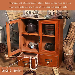 RZGZKLSH Rustic Vintage Mini Wood Counter Top Cabinet, Wall Mount Pine Display Case, Medicine Cabinet, Cabinet That Sits on Countertop-Floating Shelf Cabinet Organization12 x4.7"x14"(Brown)