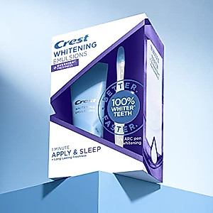 Crest Whitening Emulsions Leave-On Teeth Whitening Gel Kit + Overnight Freshness with Wand Applicator and Stand, Apply & Sleep, 0.88 Oz