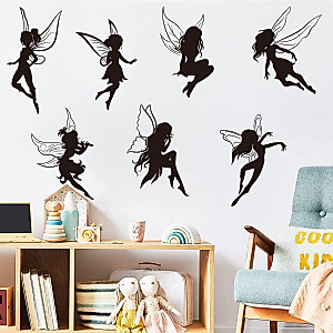 WOYINIS Black Fairy Girls Room Wall Decal DIY Cute Fairy with Large Wings Silhouette Wall Stickers Murals Decor Peel & Stick Baby Nursery Room Kids Bedroom Playroom Wall Decoration