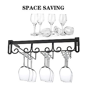DreamiDeco Nail Free Wine Glass Rack Under Cabinet Hanging Stemware Rack, Metal Wine Glass Holder Under Shelf for Bar, Kitchen(Black, 3 rows)