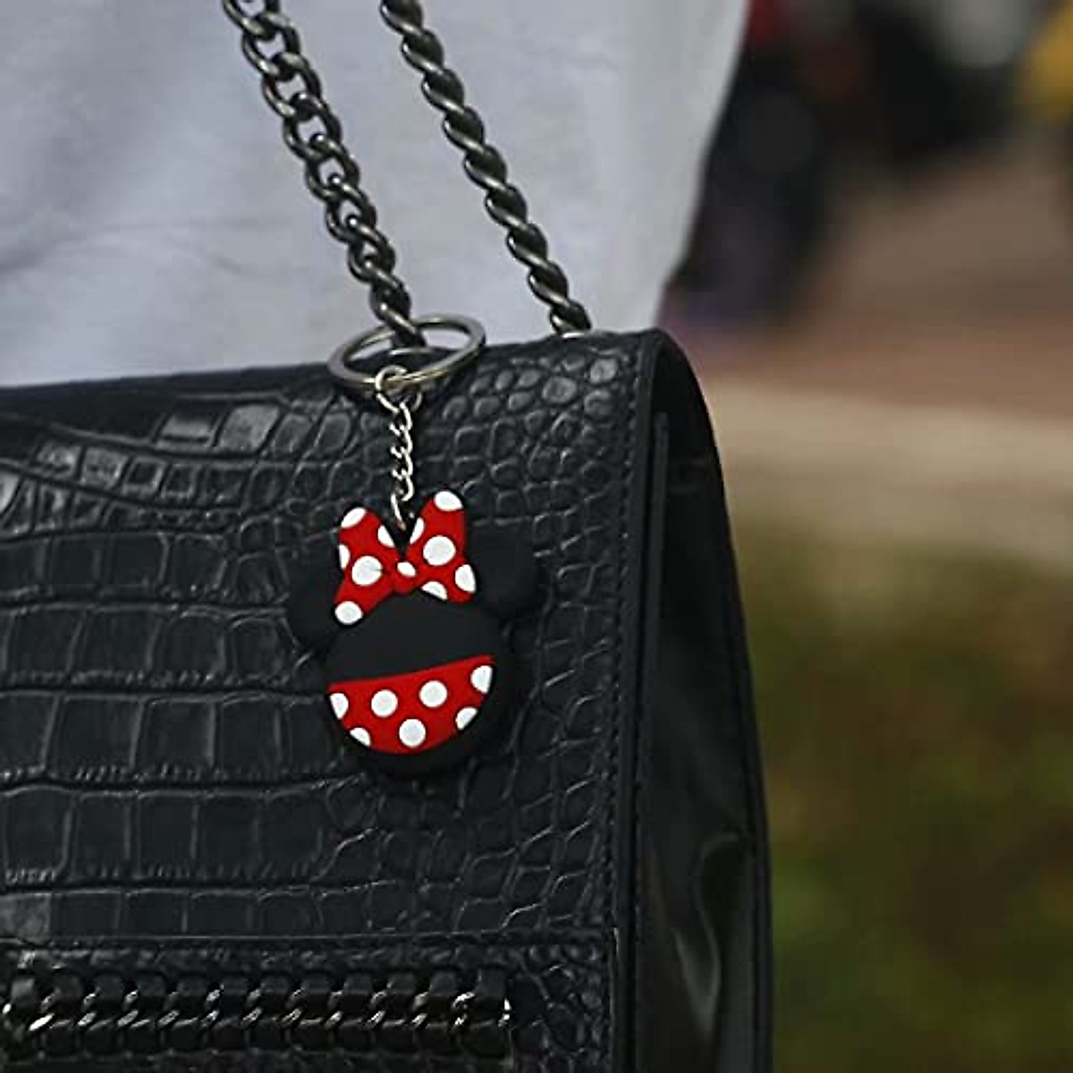 Max-ABC for Apple AirTag Case [2 Pack] Minnie Mickey Mouse Cute Cartoon AirTag Holder Case Soft Silicon Rubber Protective AirTag Cover with Metal Ring Hook for Key/Bag/Pet,A2