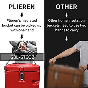 Plieren Insulated Soup Container Commercial Food Warmer for Hot or Cold Food, 2.5 Gallon Hot Box for Catering, Food Cooler with 4 Buckles, Handles, & Spoon, Soup Carrier for Restaurant, Canteen, Home