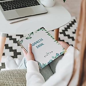 Simplified Greenery Address and Password Book with Alphabetical Tabs - The Perfect Spiral Bound Address Organizer incl. Address Labels, Contact and Phone Section