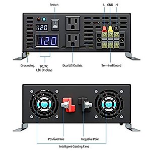 WZRELB 3000watt Pure Sine Wave Inverter 12V DC to 120V AC 60HZ with LED Display Wireless Remote Controller Car Inverter Generator (RBP300012VCRT)