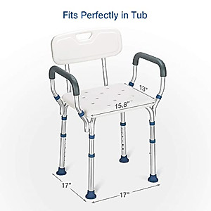 GreenChief Shower Chair with Arms and Backrest Removable, Narrow Shower Stool for Bathtub, Bath Seat Bench Adjustable Small Shower Seat for Inside Shower Stall - Elderly, Seniors, Handicap, Bariatric