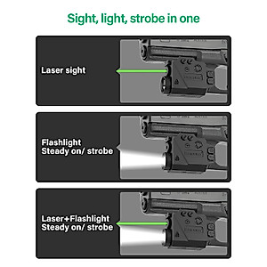 Gmconn Green Laser Light Combo, Tactical Pistol Light 800 Lumen LED Flashlight with Green Beam for Glock Taurus