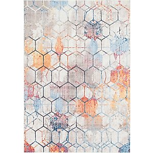 Unique Loom Rainbow Collection Geometric Abstract Trellis Modern Watercolor White Area Rug (7' 0 x 10' 0)