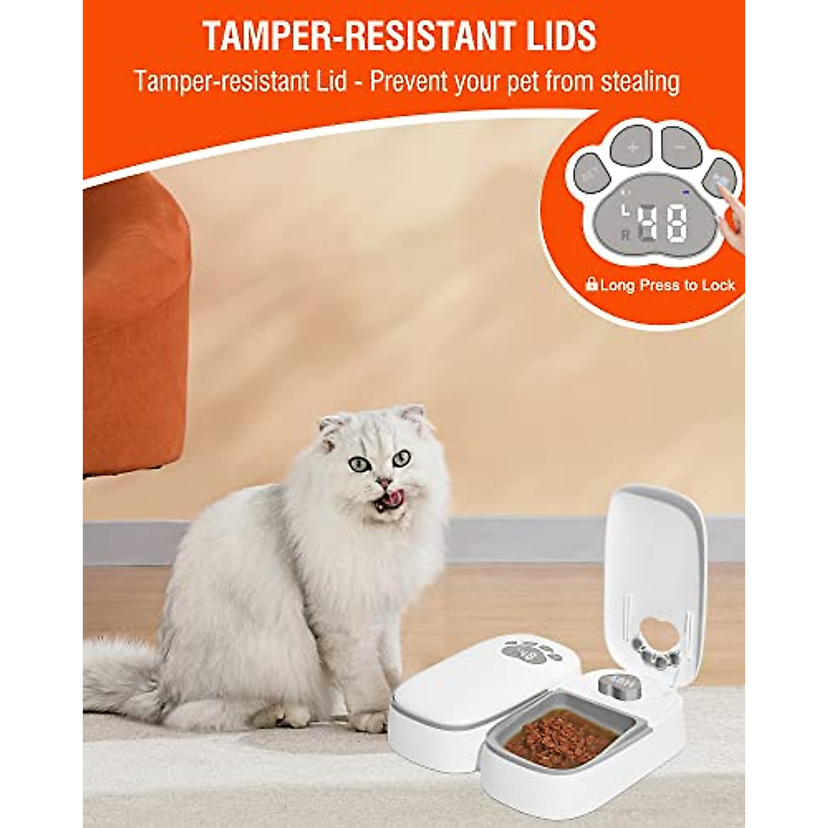 Madatop Automatic Wet Food Cat Feeders,2 Meals Digital Microchip Cat Feeder for Dog & Cat,Dry or Semi-Moist Pet Food Dispenser with 48 Hours Timer,Tamper Resistant Design (Cat Feeder)