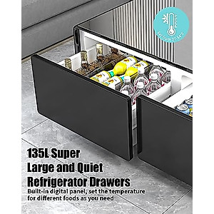 LIVTAB Smart Coffee Table, 27.8" D x 51" W x 18.1" H, Living Room Table with Built in Fridge and Speakers, Smart Table with 15W Wireless Charging, USB Chargers and 110V Outlets (Black)