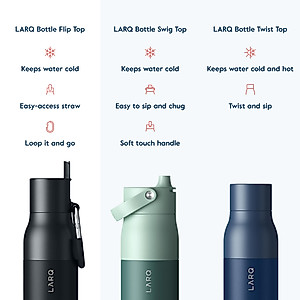 LARQ Flip Top 17 oz Insulated Stainless Steel Water Bottle With Straw | Thermos, BPA Free | Reusable Bottle for Sports, Gym, Travel | Keeps Drinks Cold 24 Hours, Obsidian Black