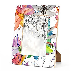 Dragonfly Colorful 4x6 Picture Frame Picture Frame for Wall and Tabletop Display, Horizontal and Vertical for Wall Mounting Dragonfly Wooden Photo Frame