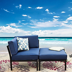 LOKATSE HOME 2 Piece Patio Furniture Set Sectional Balcony Corner Outdoor Loveseat Couch Armchiar Sofa with Ottoman Metal Steel Frame, Blue