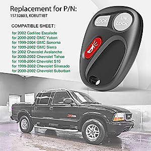 Car Keyless Entry fit for 1999-2002 GMC Sierra Sonoma Yukon Chevy Silverado Suburban Tahoe FCCID: 15732803 KOBUT1BT self-Programming (Pack of 2)