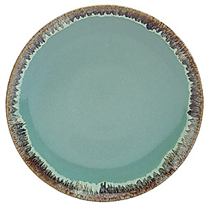 Tabletops Gallery Tuscan Reactive Glaze Stoneware- Dining Entertainment Plate Bowl Ceramic, 12 Piece Tuscan Dinnerware Set (Blue, Green, and Brown)