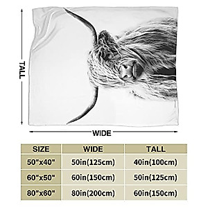 Ultra Soft Highland Cow Blanket, Portrait of Cattle Cow Throw Blanket, Warm Cozy Flannel Throw for All Seasons for Couch Bed Sofa 50"x40"