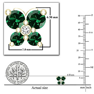 Dazzlingrock Collection 5 Stone Round Lab Grown Emerald and Accent Round Natural White Diamond Elegant Butterfly Shape Screw Back stud Earrings for Women, 14K Yellow Gold