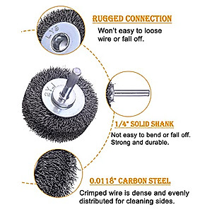 2 Pack Wire Wheel Brush Wire Wheel Brush for Drill Attachment, Rocaris 2 Inch Heavy Duty Wire Brushes Removal Paint Rust & Corrosion, 0.0118" Carbon Steel Wire, 1/4in Shank, 20000RPM