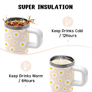 Daisy Gifts for Girls Women, Cute Daisys Tumbler with Handle for Kids 14 Oz, Daisy Lovers Gifts for Little Girl, Insulated Stainless Steel Daisies Flower Cups, Floral Birthday Gift for Daughter