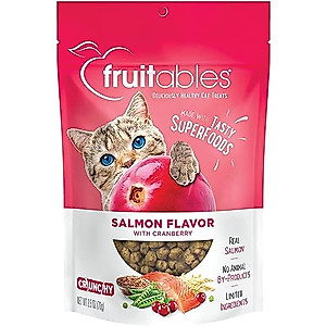 Fruitables Cat Crunchy Treats For Cats – Healthy Low Calorie Packed with Protein – Free of Wheat, Corn and Soy – Made with Real Salmon with Cranberry – 2.5 Ounces