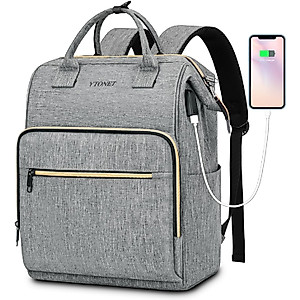 Laptop Backpack for Women, Travel Backpack for School with USB Charging Port Fit 15.6 Inch Laptop, College Backpack Purse Water Resistant School Bookbag Carry on Bag for Office/Teacher/Work, Grey